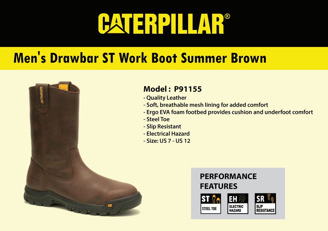 CATERPILLAR MEN'S DRAWBAR STEEL TOE WORK BOOT | SafePro